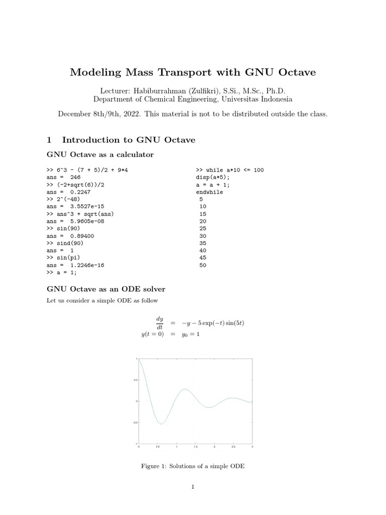 Modeling Mass Transport With GNU Octave | PDF | Diffusion | Pressure