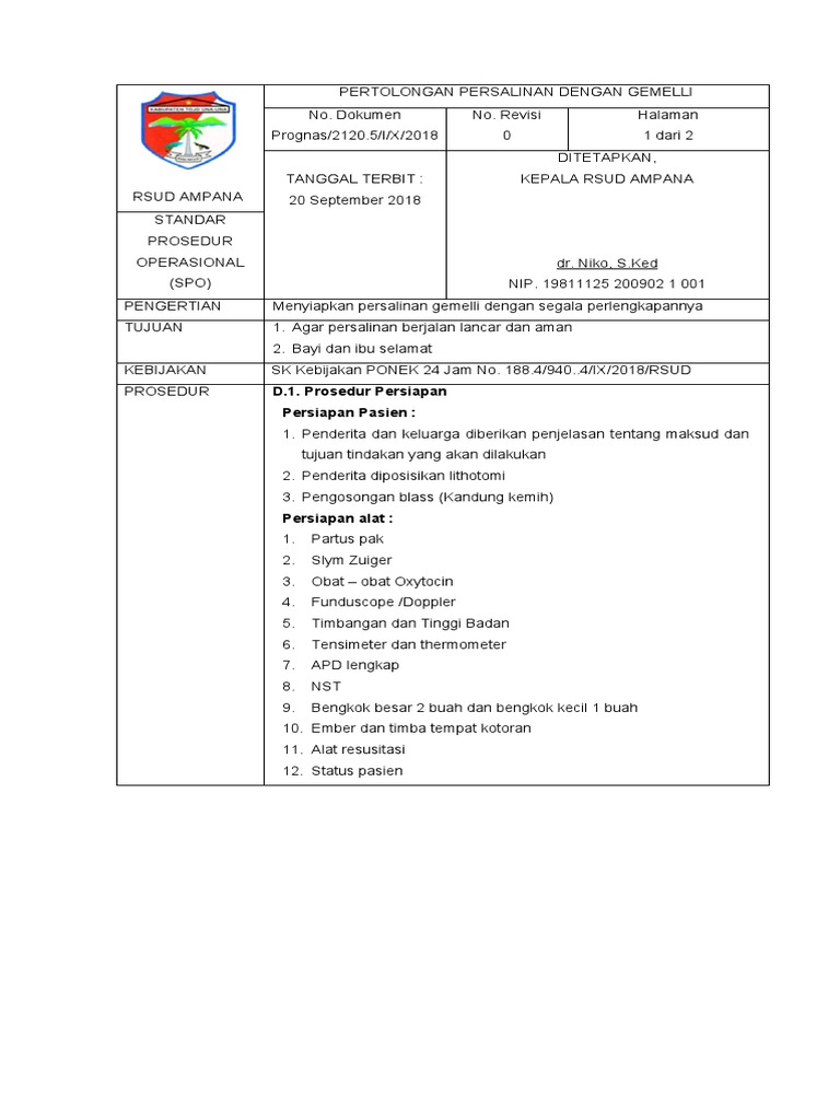 Spo Pertolngan Persalinan Dengan Gemeli (Finish) | PDF