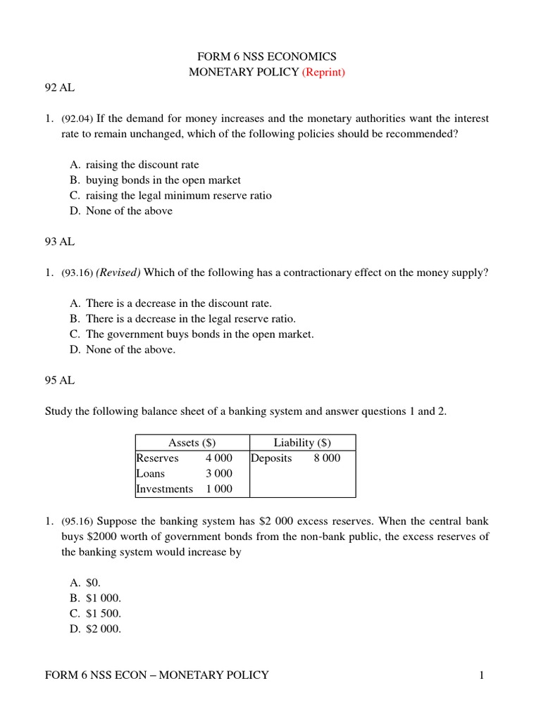 1.1monetary Policy Past Paper | PDF | Fiscal Policy | Monetary Policy
