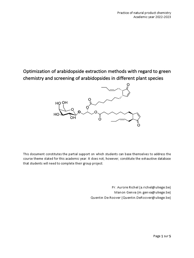 Practice of Natural Product Chemistry - Q2 - Arabidopsides - 2023 (16 ...