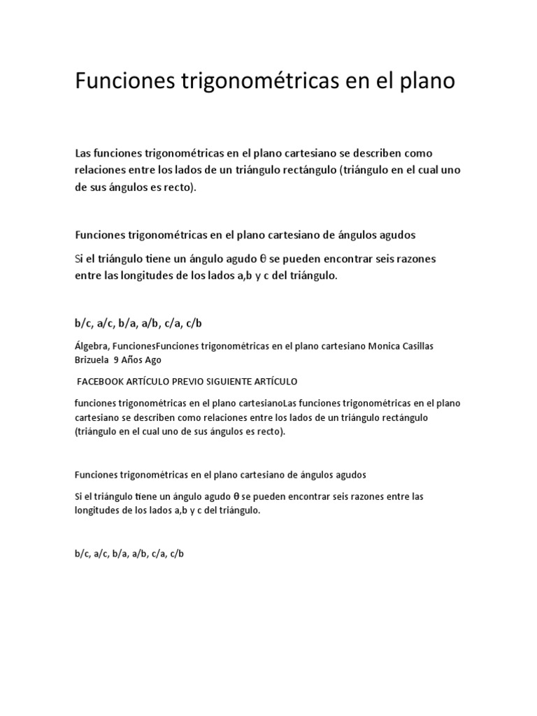 Funciones Trigonométricas en El Plano | PDF | Funciones trigonométricas | Matemática Elemental