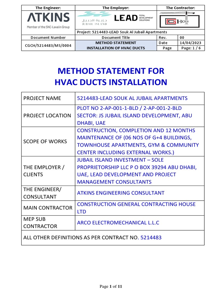 MOS For Installation of HVAC Ducts | Download Free PDF | Duct (Flow) | Building Engineering