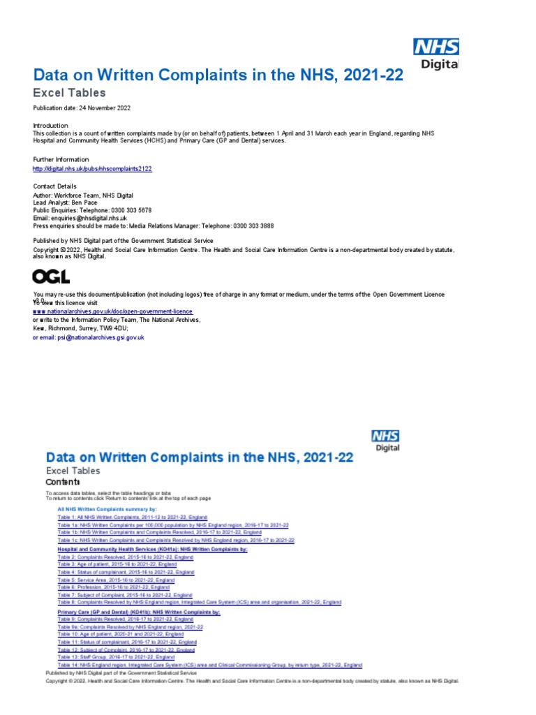Data On Written Complaints in The NHS 2021-22 Tables | Download Free ...