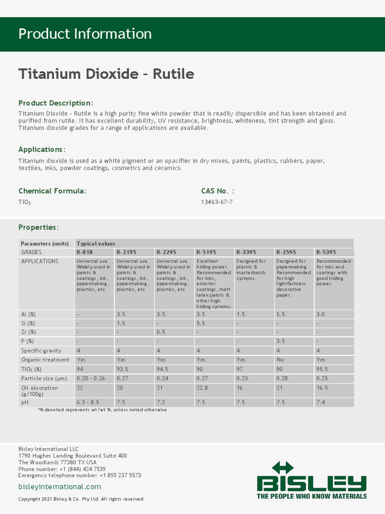 Titanium Dioxide Rutile Grades TDS | PDF | Titanium Dioxide | Paint