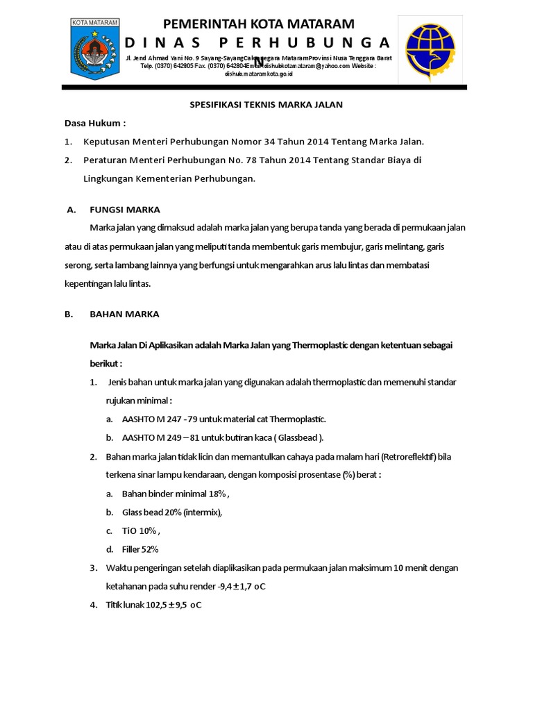 Spesifikasi Teknis Marka Jalan | PDF