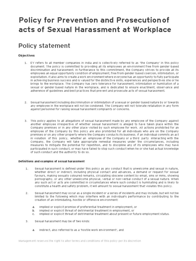 POSH Policy | PDF | Sexual Harassment | Employment