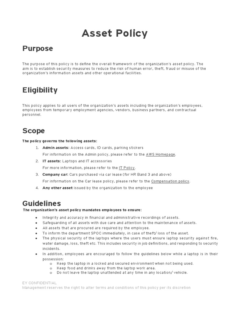 Asset Policy | PDF | Employment | Laptop