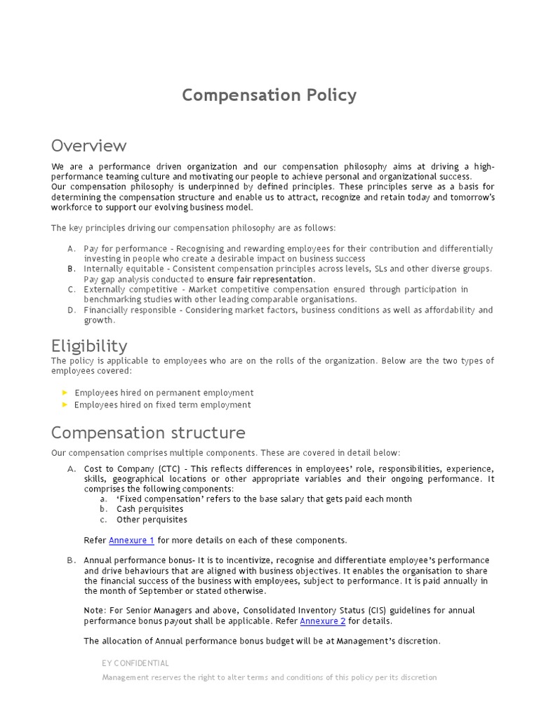Compensation Policy | PDF | Compensation And Benefits | Employment