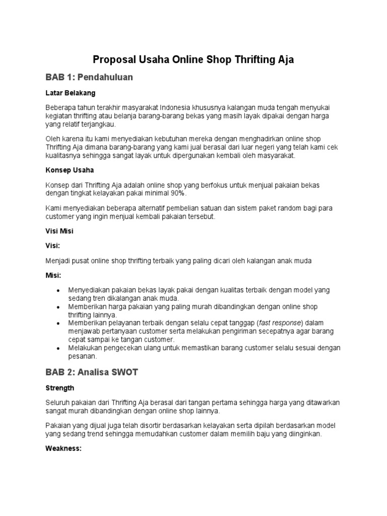 Proposal Usaha Online Shop Thrifting Aja | PDF