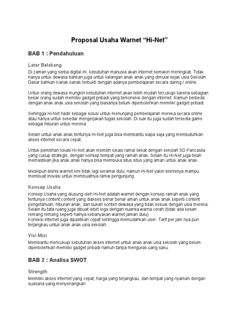 Proposal Usaha Warnet | PDF