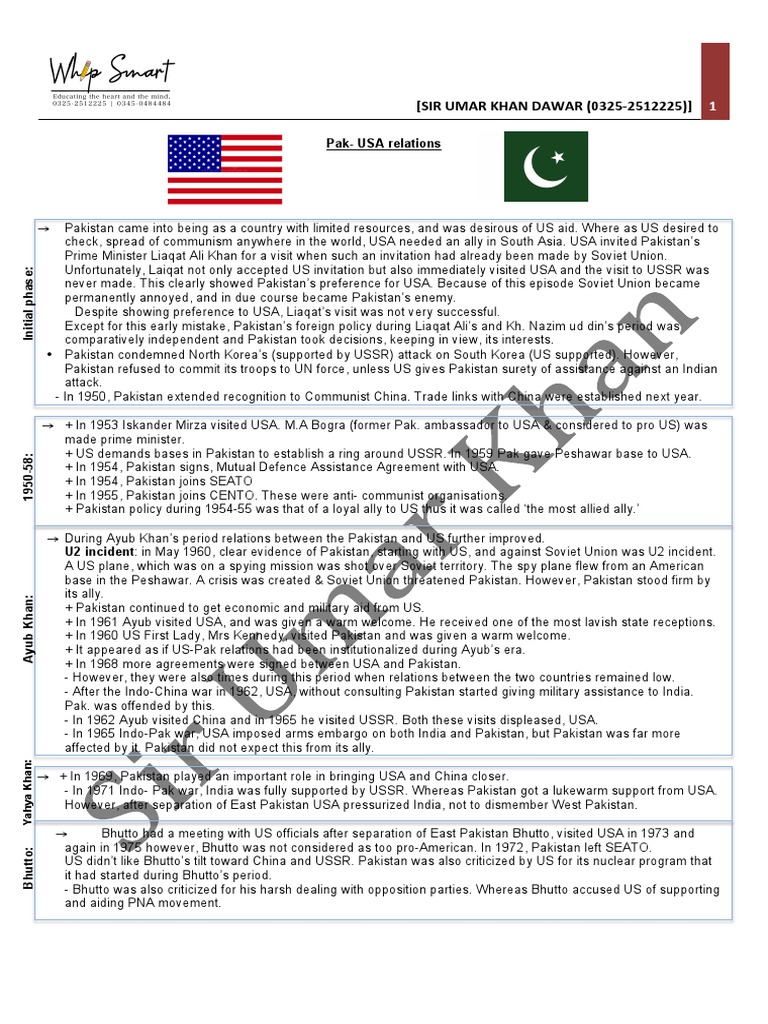 US-Pakistan Relations Overview | PDF | Benazir Bhutto | Muhammad Zia Ul Haq