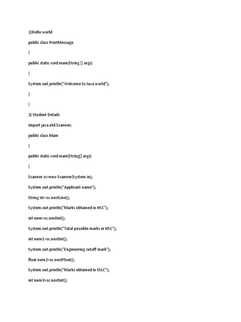 Java Code Examples for Beginners | PDF | Computer Programming | Software Engineering