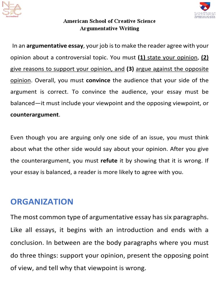 English - Grade 8 - Argumentative Writing - Final Exam Packet | PDF ...