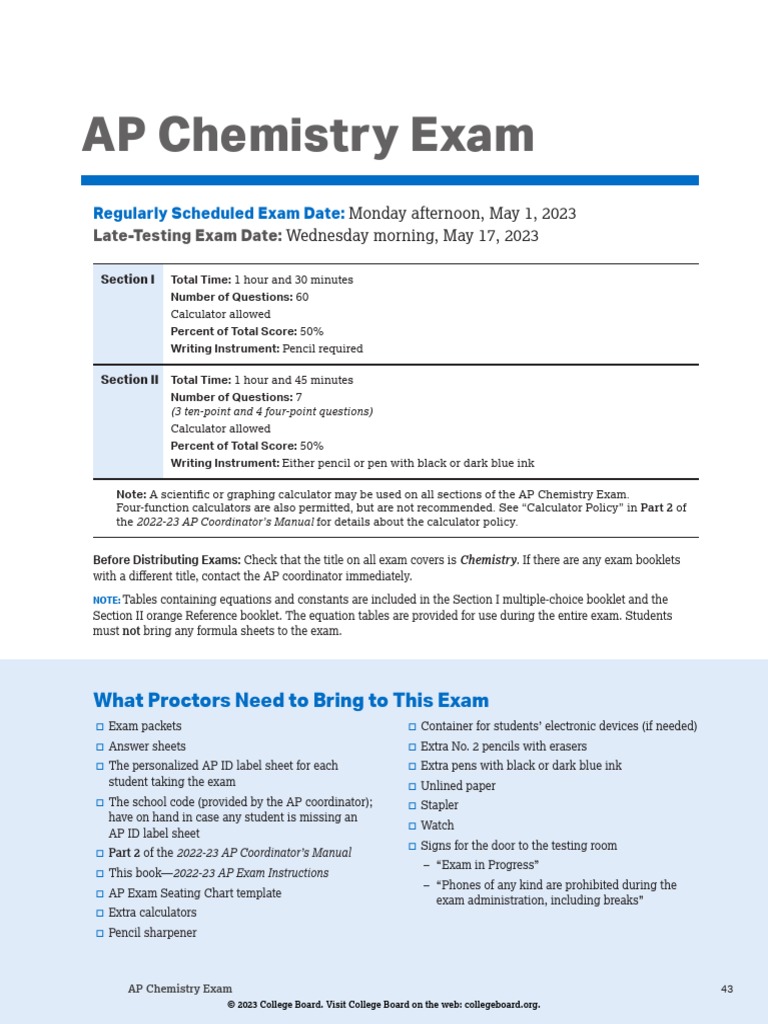 AP Chemistry Exam Instructions 2023 | PDF | Advanced Placement ...