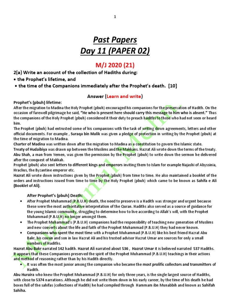 Past Papers P2 Day 11 | PDF | Hadith | Hajj