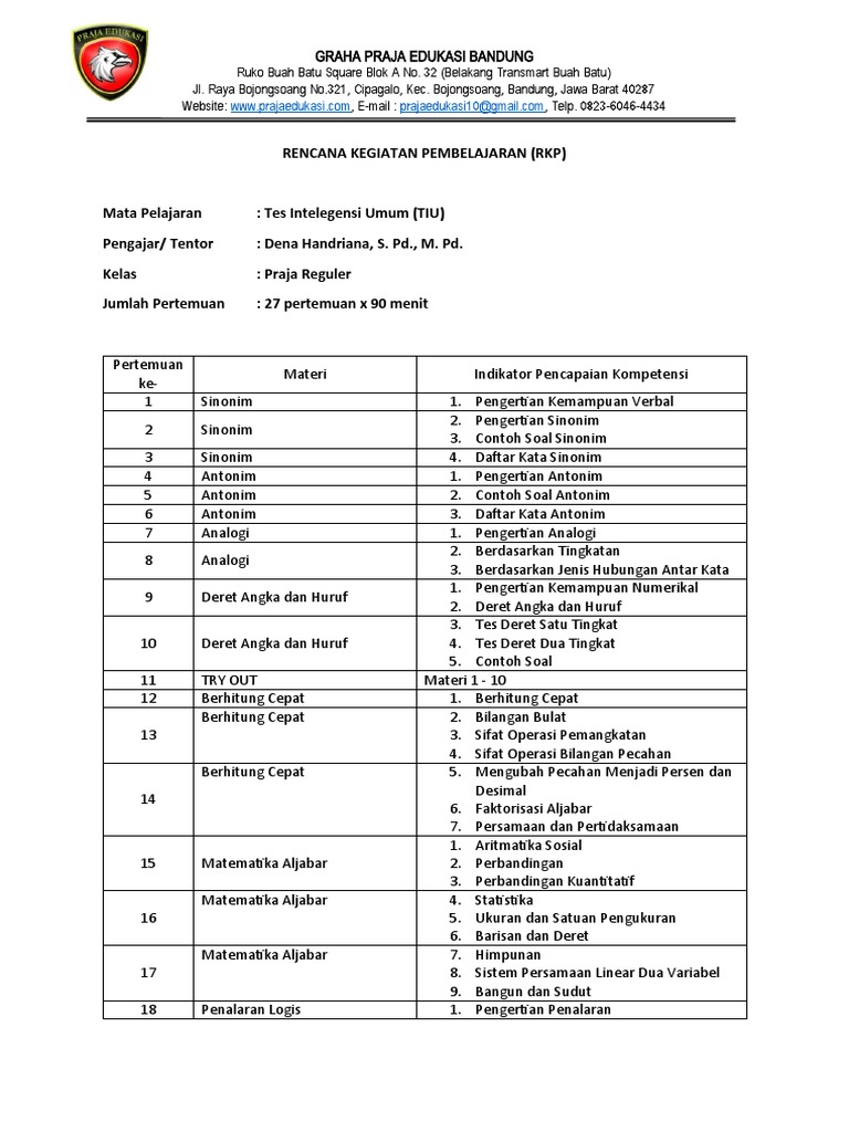 RKP TIU Kedinasan 2023-2024 | PDF