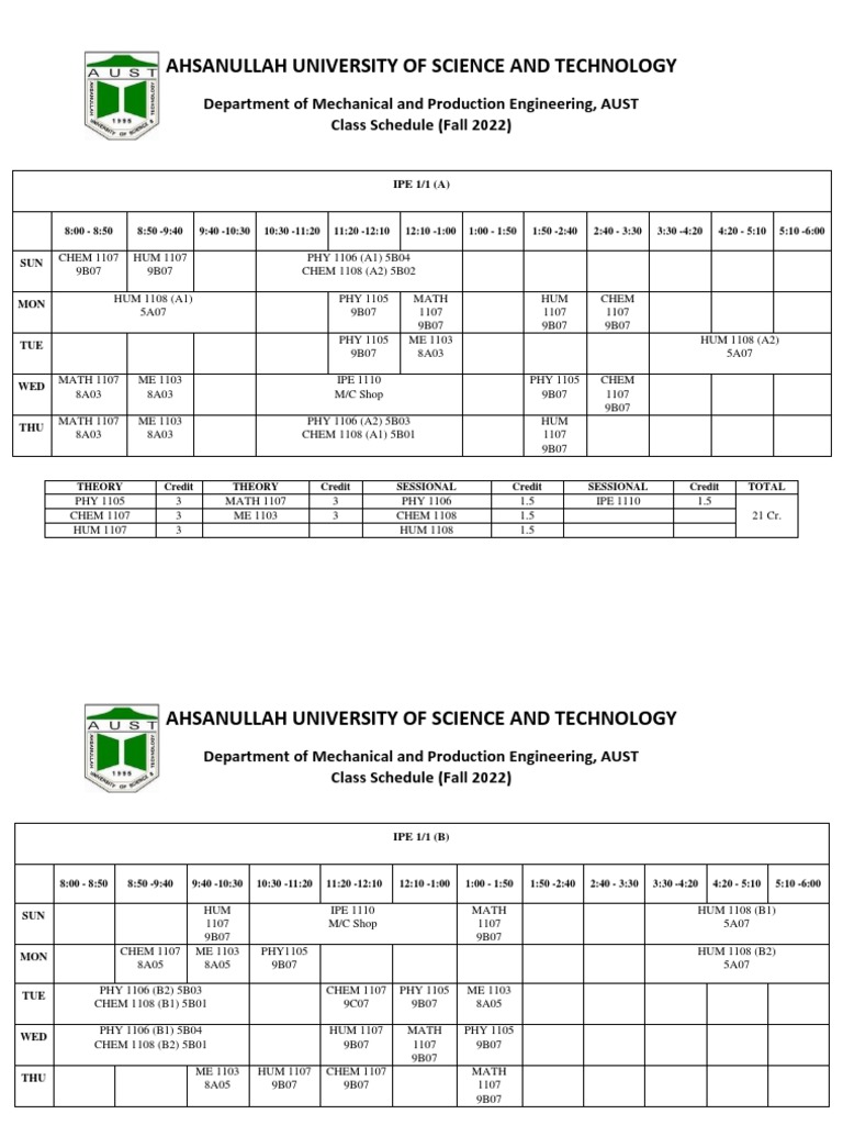 Student Routine IPE Program Fall 2022 Final Version | PDF | Engineering | Physical Sciences