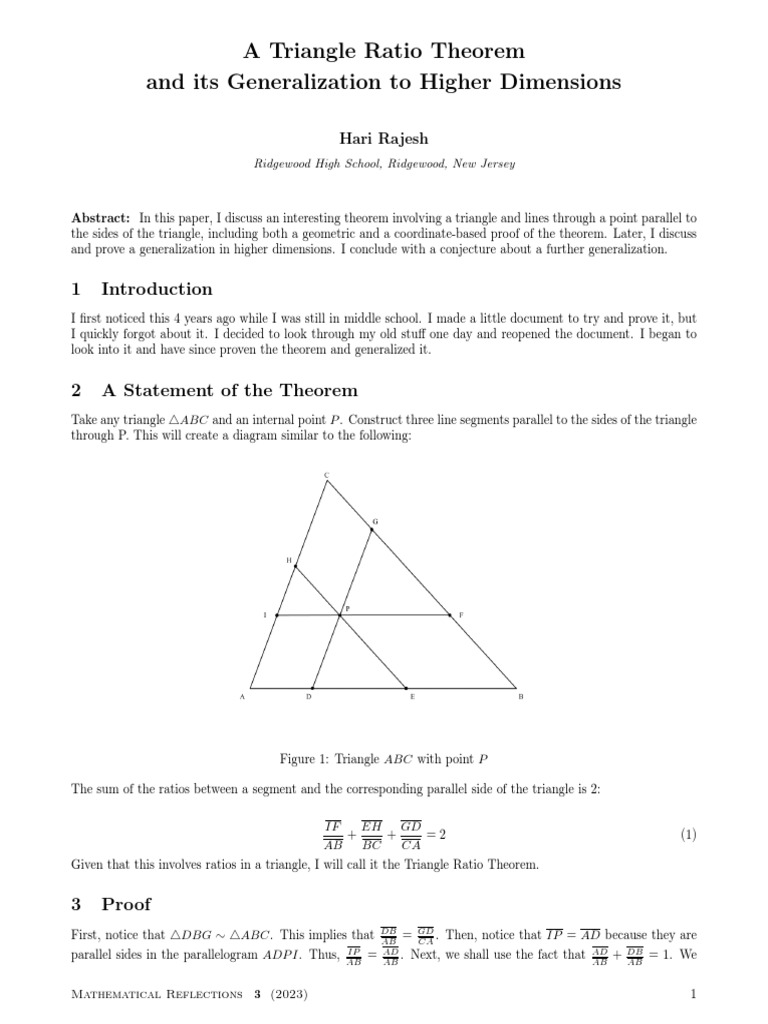 Triangle Ratio Theorem Explained | PDF | Elementary Mathematics | Polytopes