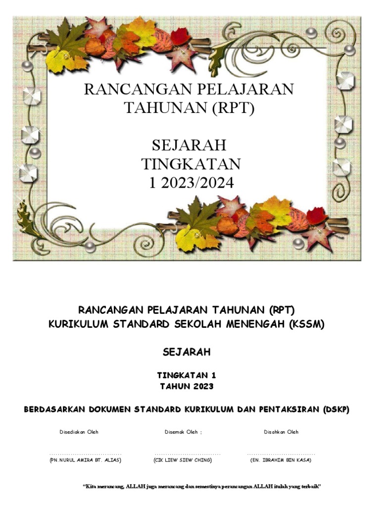 RPT Sejarah Ting 1 2023 | PDF