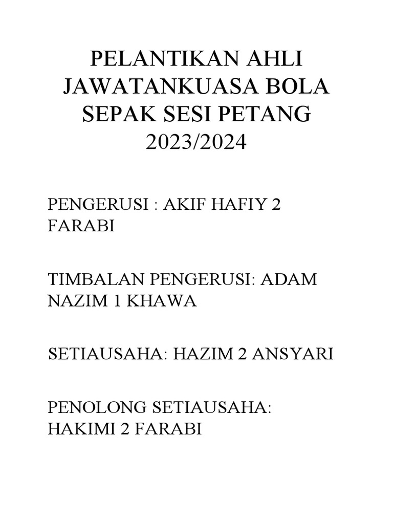 Pelantikan Ahli Jawatankuasa Kelab Bola Sepak Sesi Petang | PDF