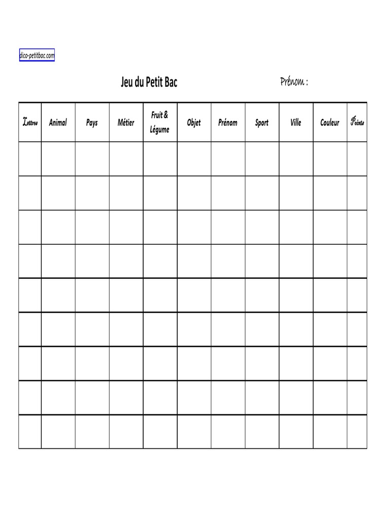 Grille Petit Bac 1 | PDF