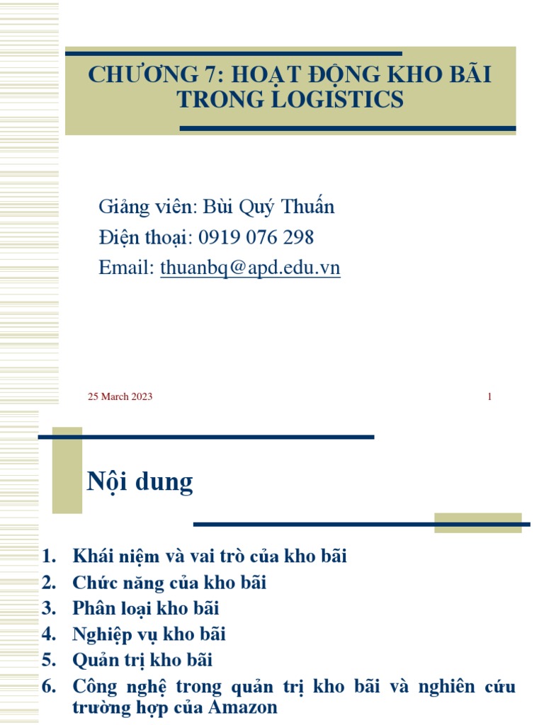 Chương 7. HO T Đ NG KHO BÃI TRONG LOGISTICS | PDF