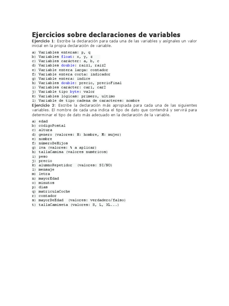 Ejercicios Sobre Declaraciones de Variables Part 2 U3 B | PDF