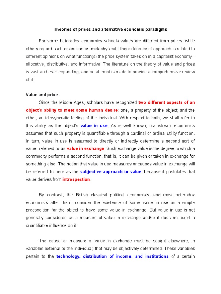 4.1 Theories of prices and alternative economic paradigms | PDF | Value ...