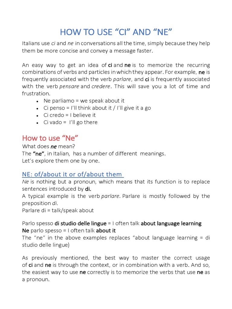 How To Use CI AND NE | PDF | Verb | Grammatical Conjugation