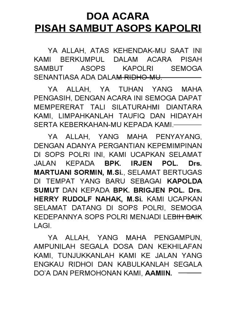 Doa Acara Pisah Sambut Asops Ancol | PDF