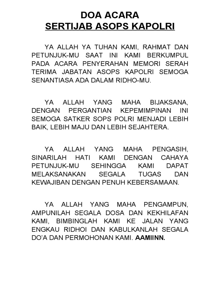 Doa Acara Sertijab Asops | PDF