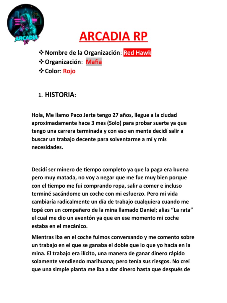 Mafia Red Hawk 2023 ARCADIA RP | PDF