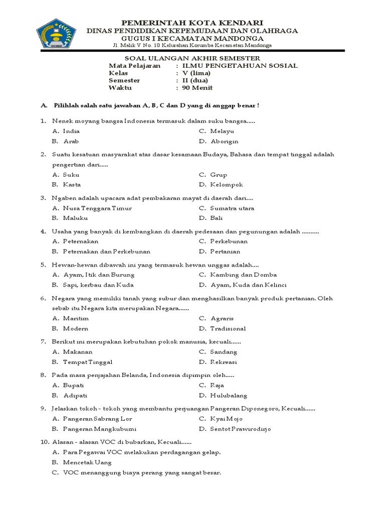 Soal Uas Ips Kelas 5 | PDF