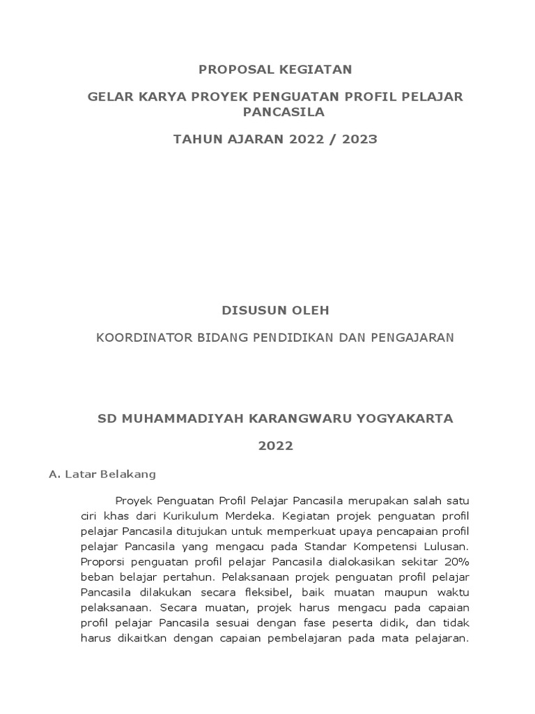 Proposal Gelar Karya P5 2022/2023 | PDF