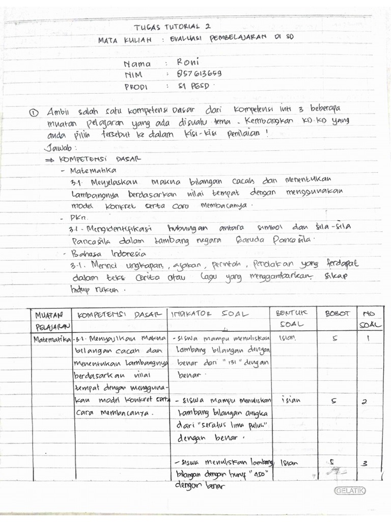 Tugas Tutorial 2 - Roni - Evaluasi Pembelajaran Di SD | PDF