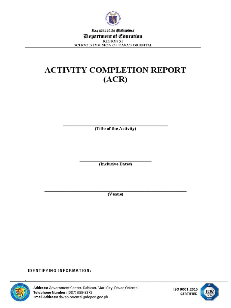 Activity Competion Report ACR Division Template | PDF | Cognition ...