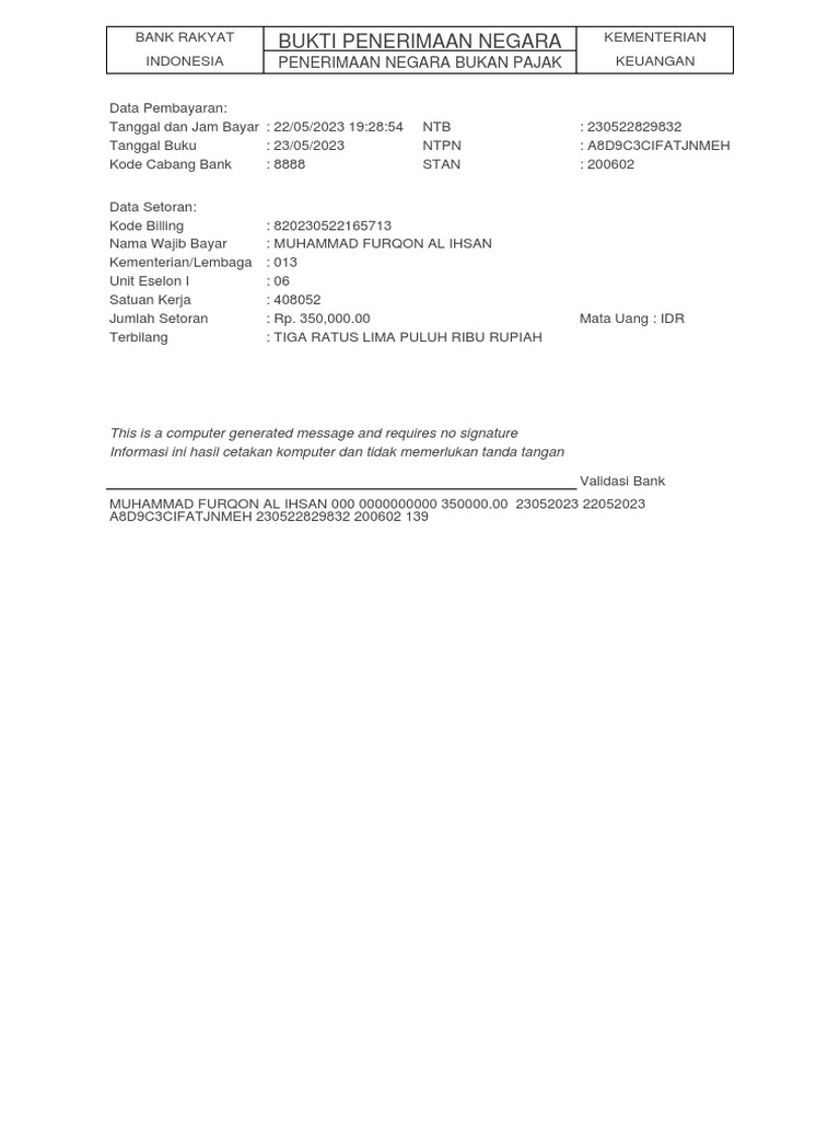Bukti Penerimaan Negara | PDF