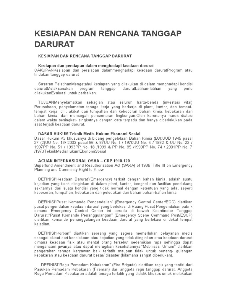 Kesiapan Dan Rencana Tanggap Darurat | PDF