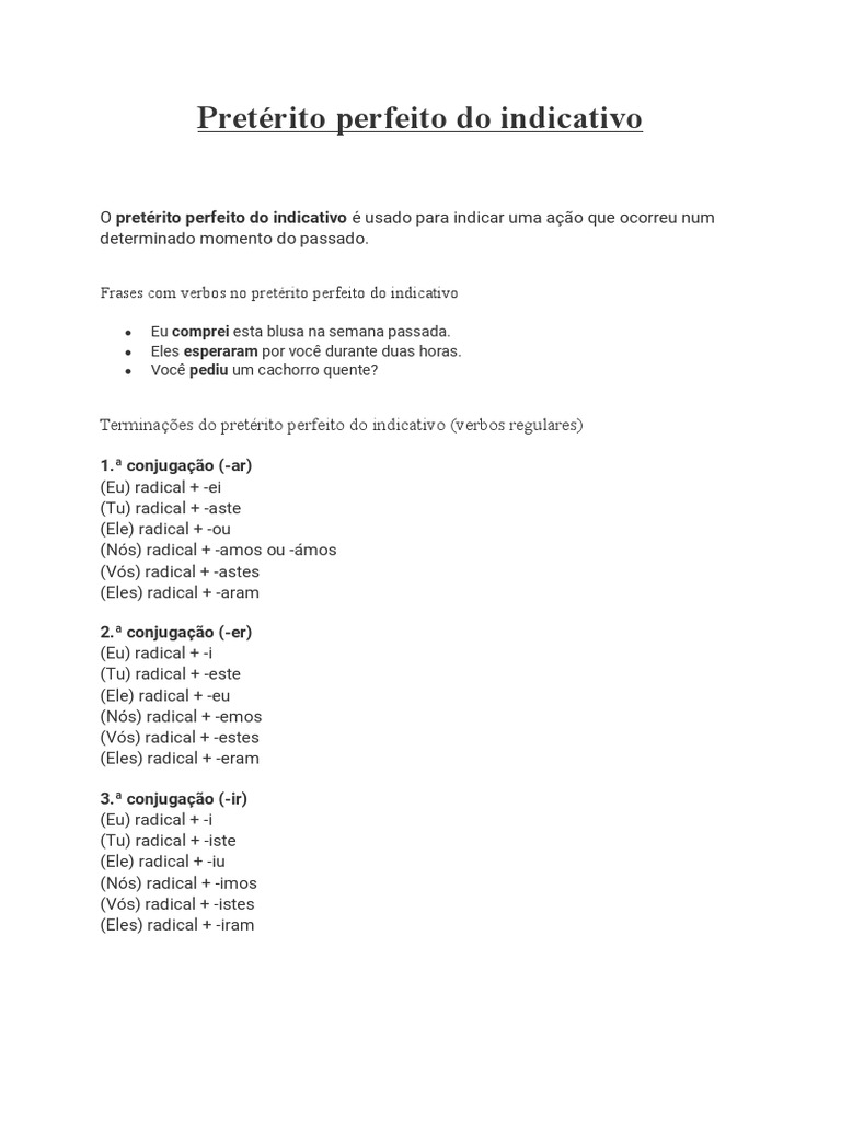 Pretérito Perfeito Do Indicativo | PDF | Linguística | Famílias ...