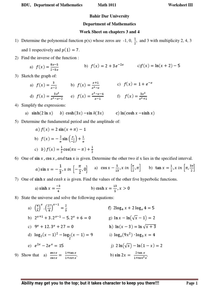 Math 1011 - 2023 - Worksheet - III | PDF | Elementary Mathematics | Mathematical Physics