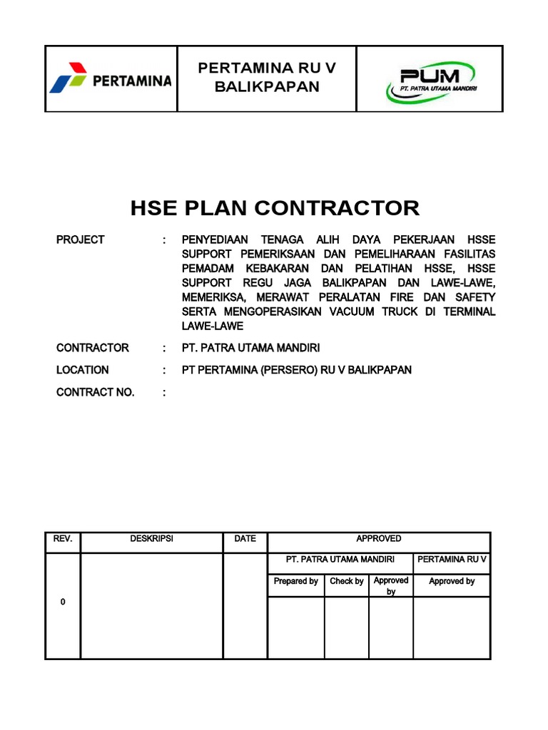 01.HSE Plan-Penyediaan Tenaga Alih Daya Pekerjaan HSSE Support | PDF