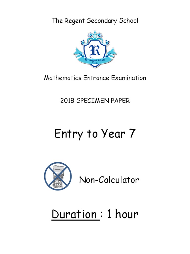 Maths Sample Question Paper - Year 7 Entrance Examination | PDF ...