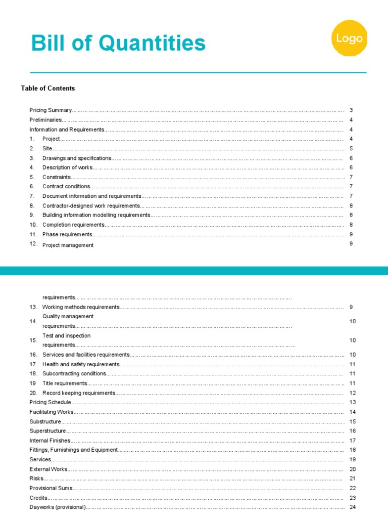 Bill of Quantities Template | PDF | Specification (Technical Standard) | Employment