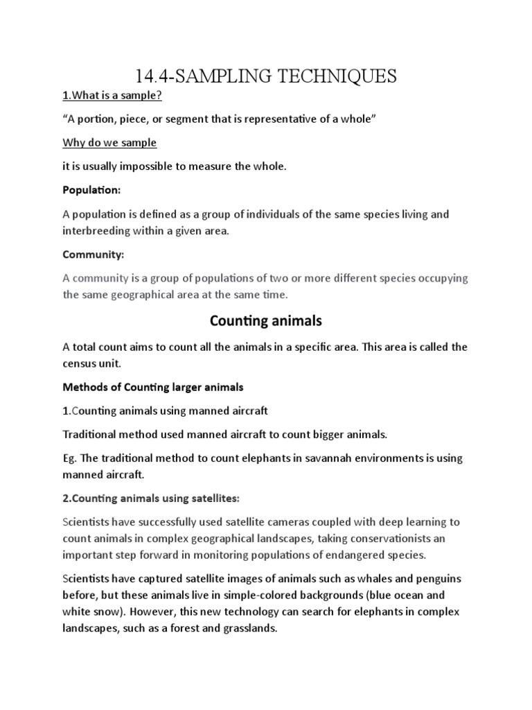 Sampling Techniques Notes For Grdae 8 Bio IGCSE / MSP | PDF | Density