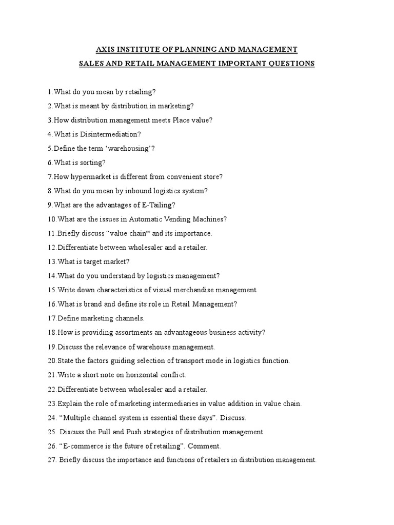 Key Questions in Retail Management | PDF | Retail | Strategic Management