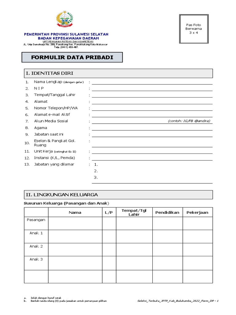 Form DP Selter JPTP Bulukumba | PDF