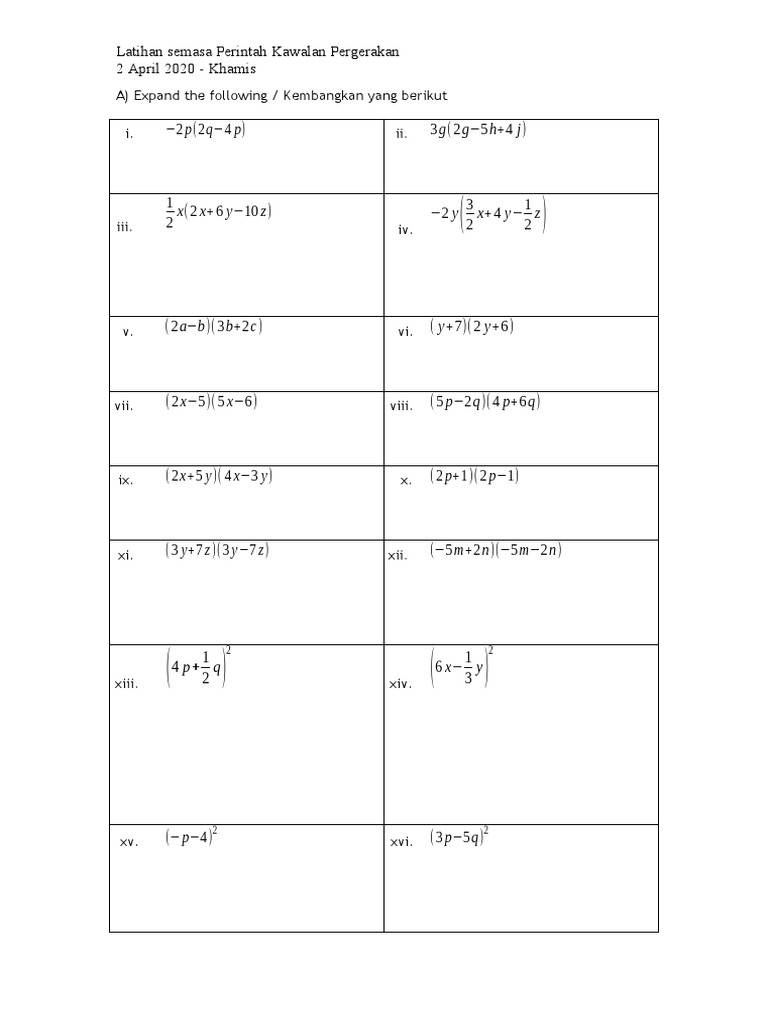 Algebraic Expansion - Kembangan Algebra | PDF