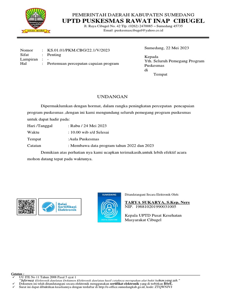 Surat Undangan Pemegang Program | PDF