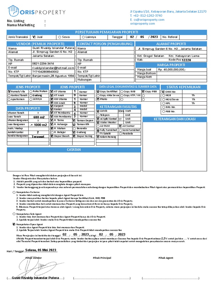 Oris Form Listing Size A4 | PDF