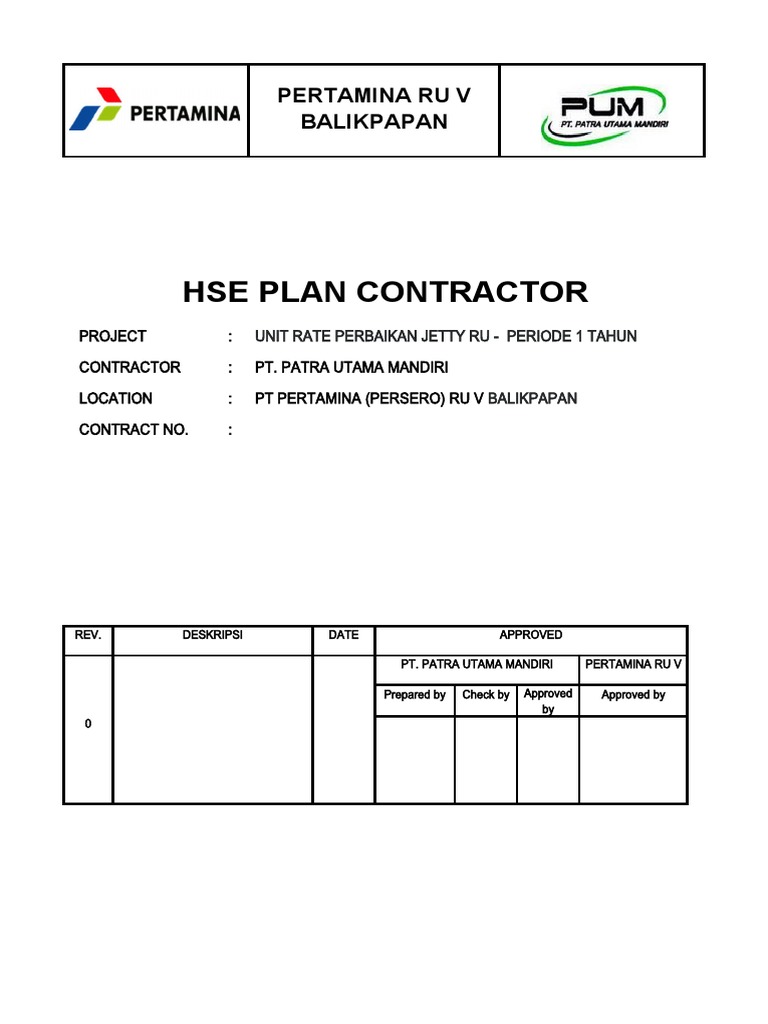 01.HSE Plan-Unit Rate Pekerjaan Perbaikan Dermaga Jetty RU V Balikpapan | PDF